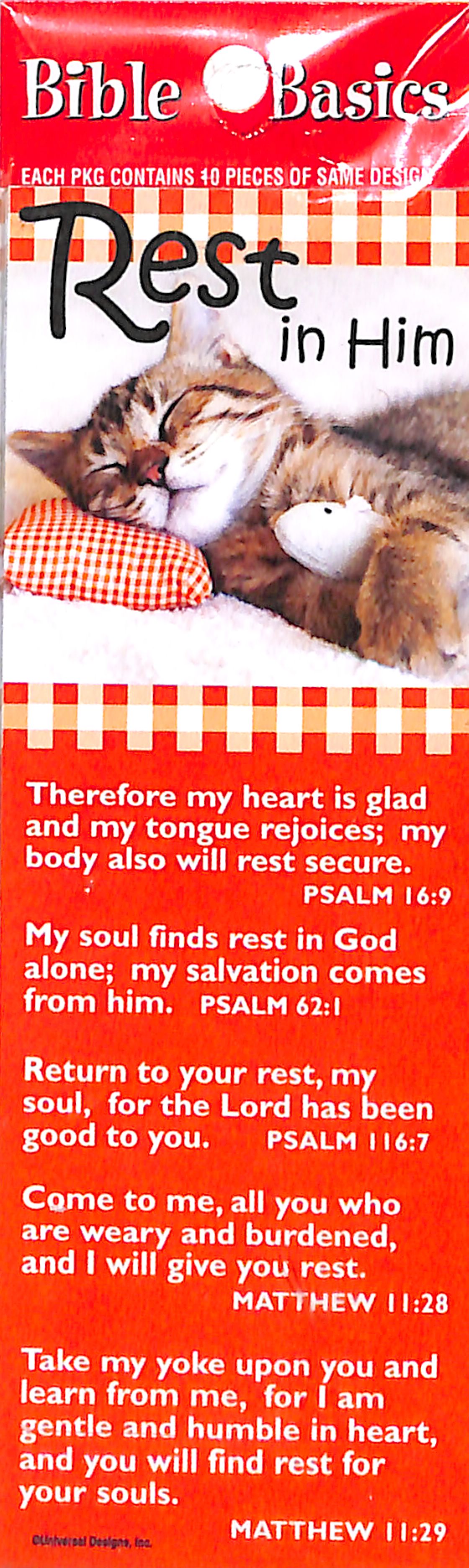 Rest in Him , Cat Sleeping on Pillow (10 Pack) (Bible Basics Bookmark ...