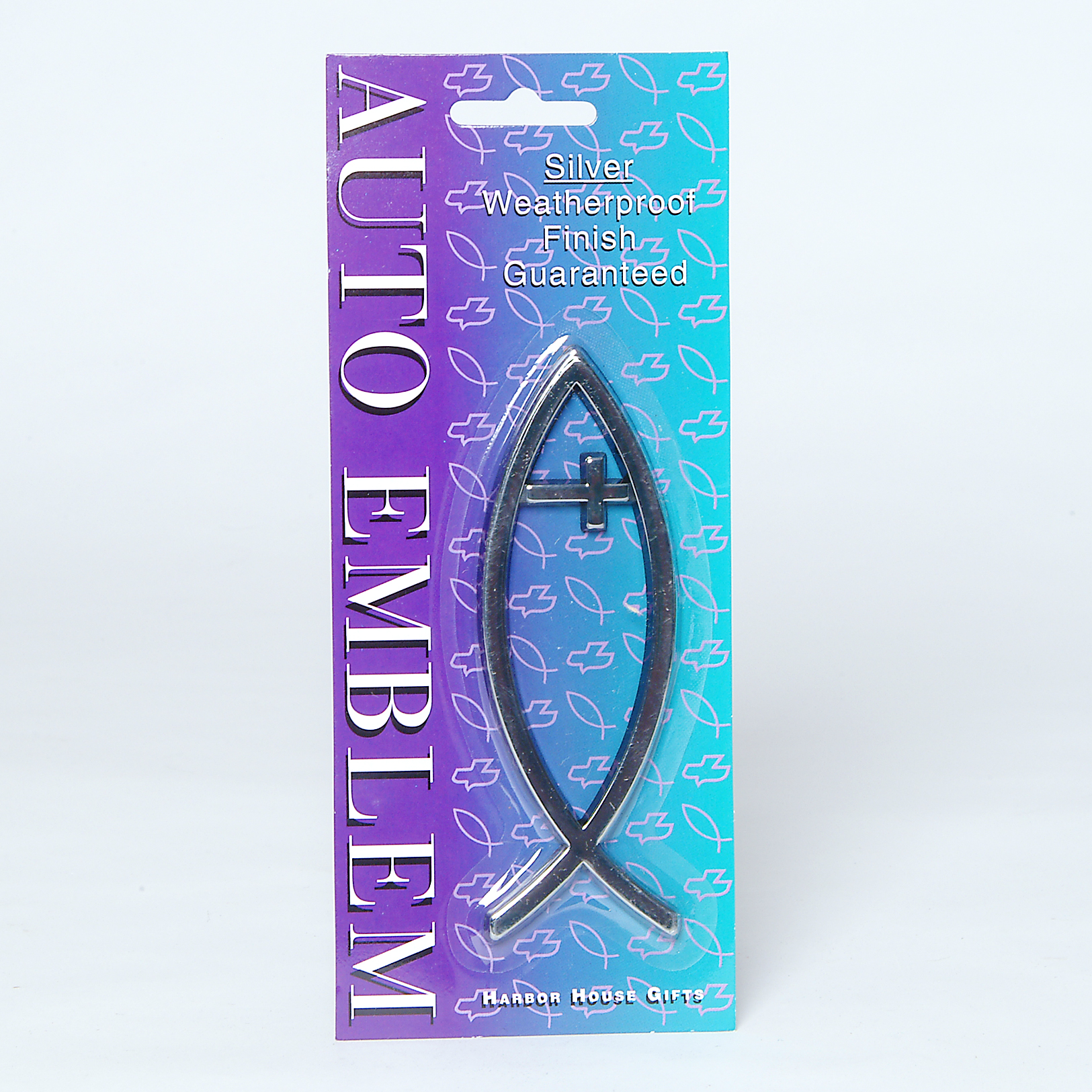 Auto Emblem Sticker: Silver Fish/Cross Large | Koorong