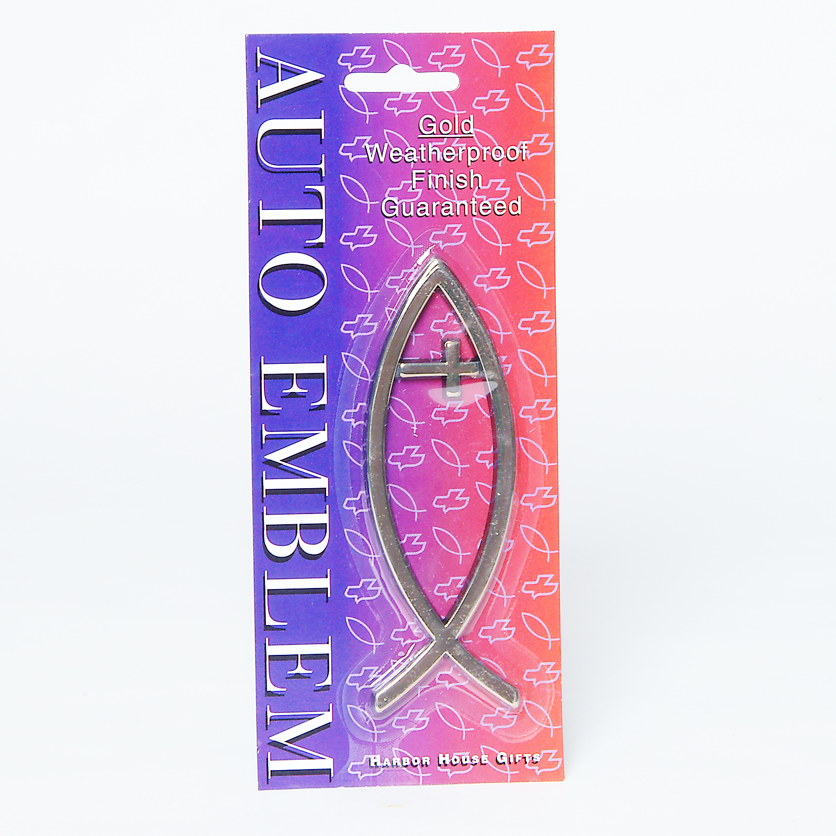 Auto Emblem Sticker: Gold Fish/Cross Large | Koorong