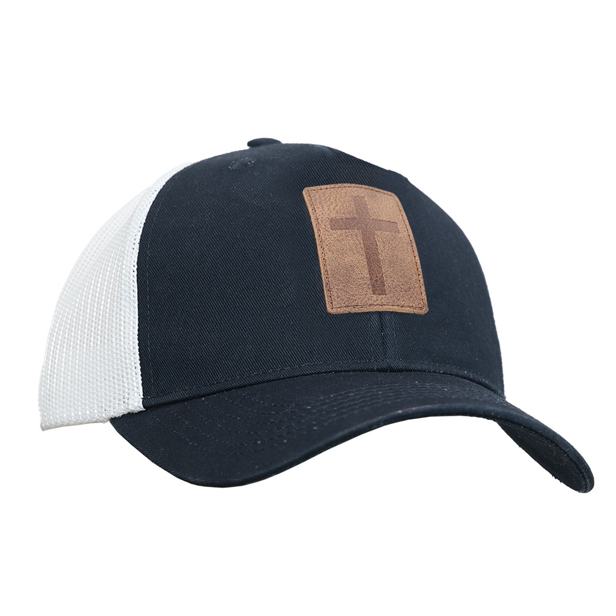 Mens Cap: Leather Cross, Blue/White | Koorong