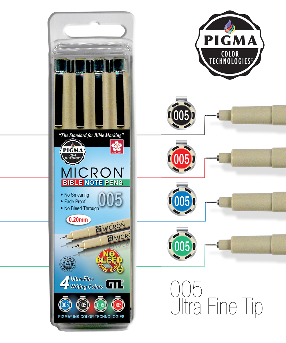 Pigma Micron Set of 4 Bible Note Pens:005 Ultra Fine, Black Red Blue ...