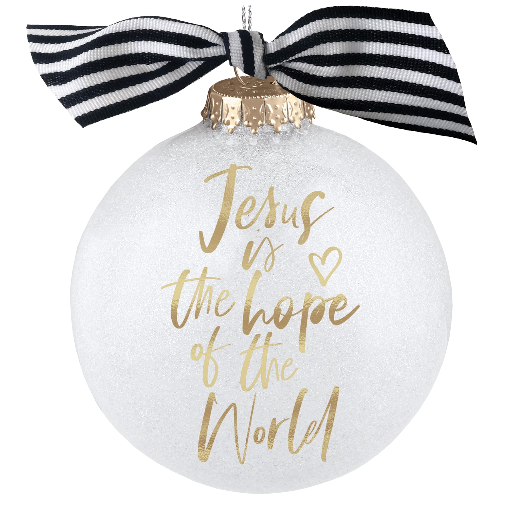 Christmas Glass Ornament: Jesus is the Hope of the World, White Glitter ...