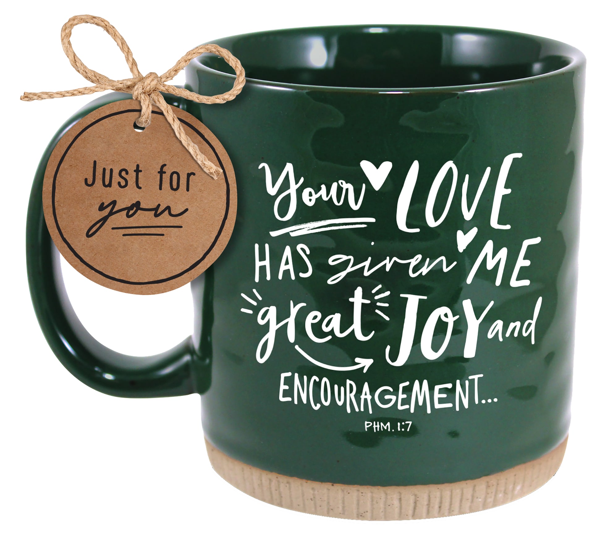 Ceramic Christmas Mug: Your Love (Philemon 1:7) Green, Raw Ceramic ...