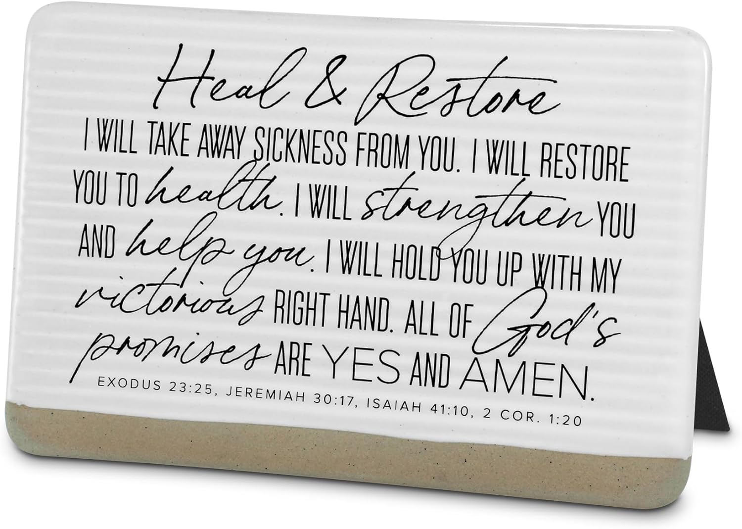 Ceramic Plaque: Heal & Restore, White (Ex. 23:35, Jer. 30:17, Is. 41:10 ...