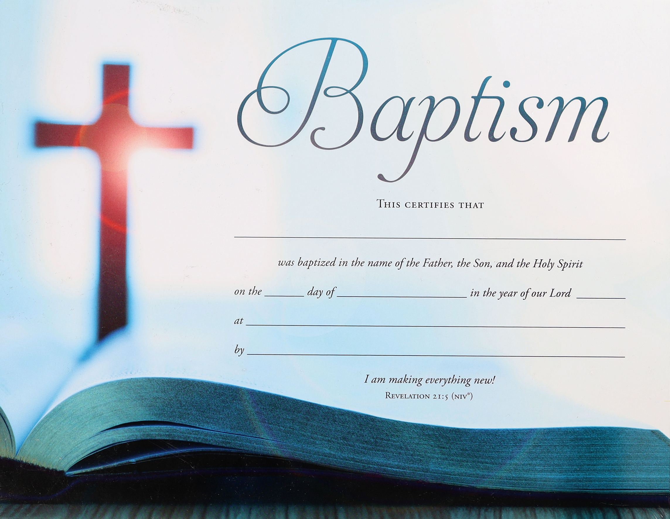 Certificate: Baptism Bible and Cross (Rev. 21:5 NIV) | Koorong