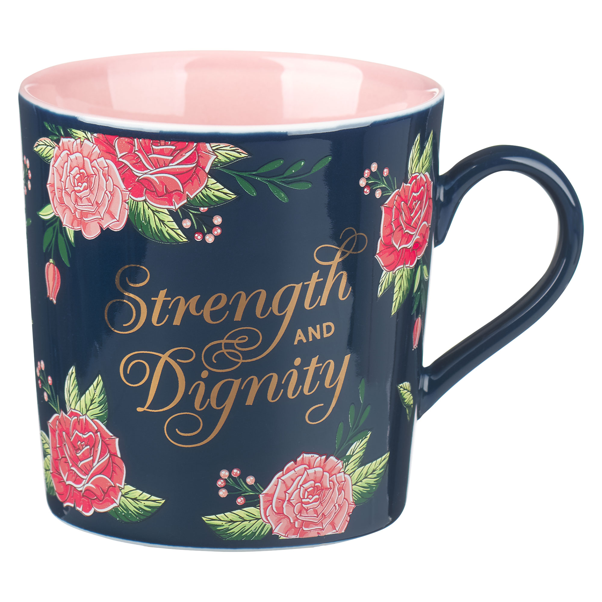 Ceramic Mug, 414 ML: Strength & Dignity, Navy/ Pink Inside (Strength ...