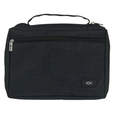 Bible Cover Large Polyester Canvas With Fish Emblem in Black | Koorong