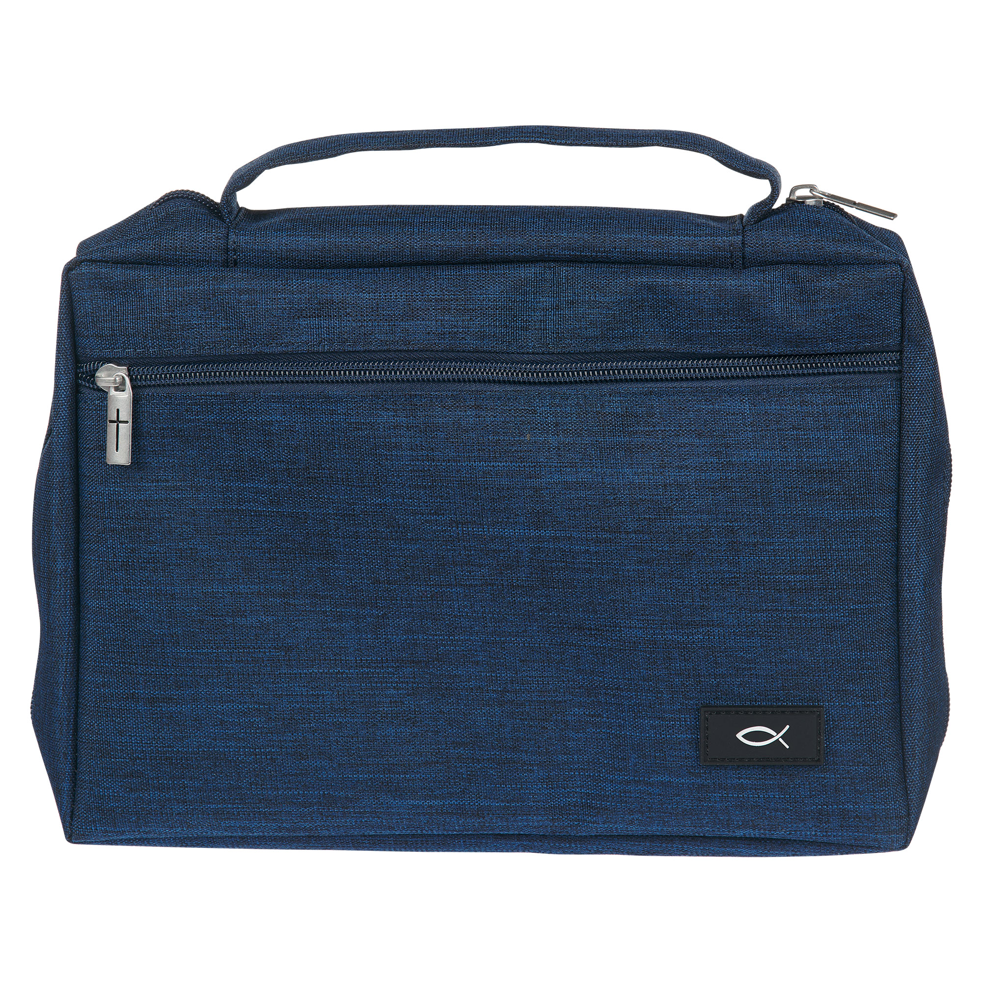 Bible Cover Small Polyester Canvas With Fish Emblem in Navy | Koorong