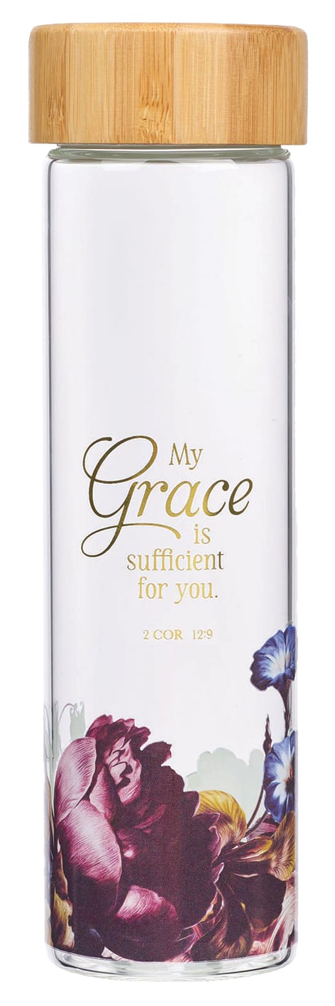 Water Bottle, Glass with Bamboo Lid and Sleeve (503 ml): My Grace is ...