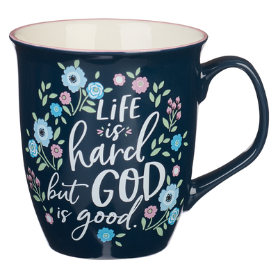 Ceramic Mug: Life is Hard But God is Good, Navy (473ml) | Koorong