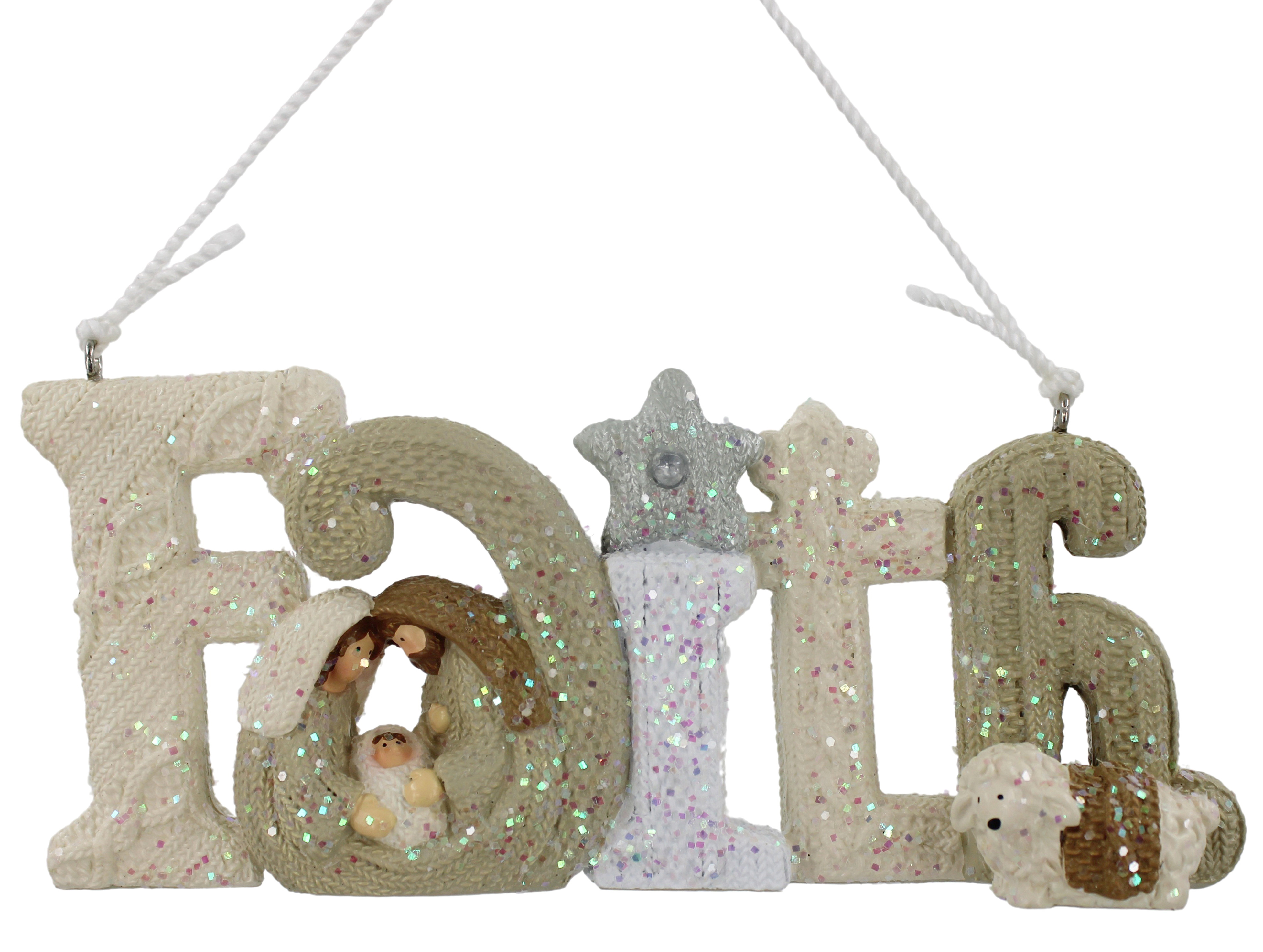 Resin Knitted Finish Holy Family Tree Ornament: Faith, White and Beige ...