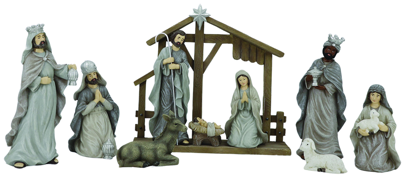 Nativity Set with Creche (10 Piece Set): Comes in a white box with ...