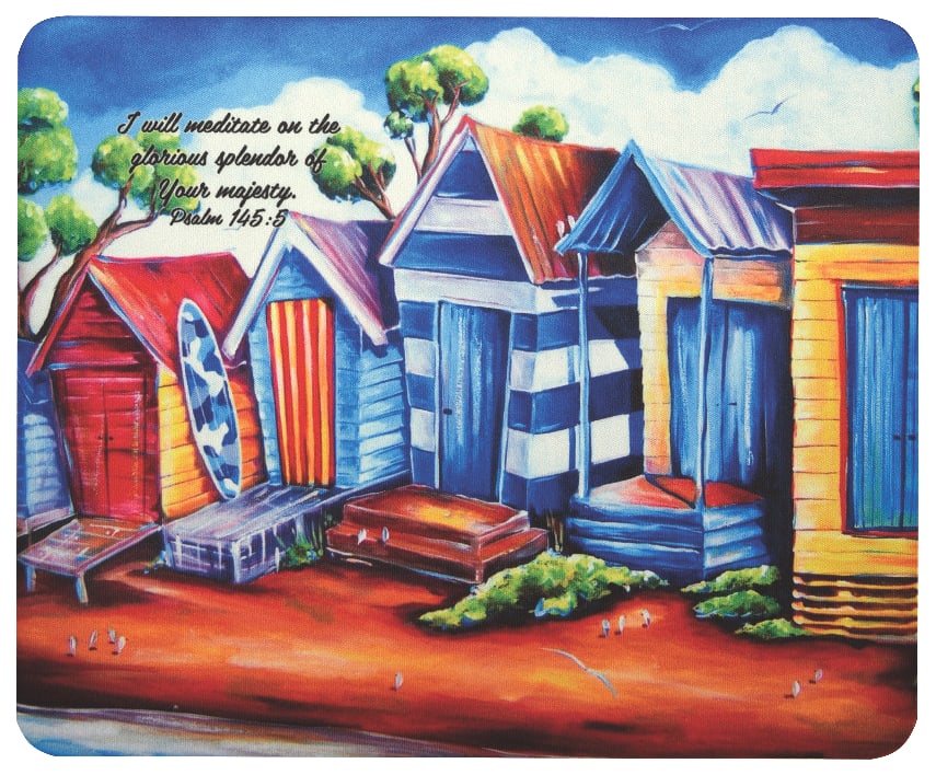 Mouse Pad: Faith Deborah Broughton Beach Huts (Psalm 145:5 ...