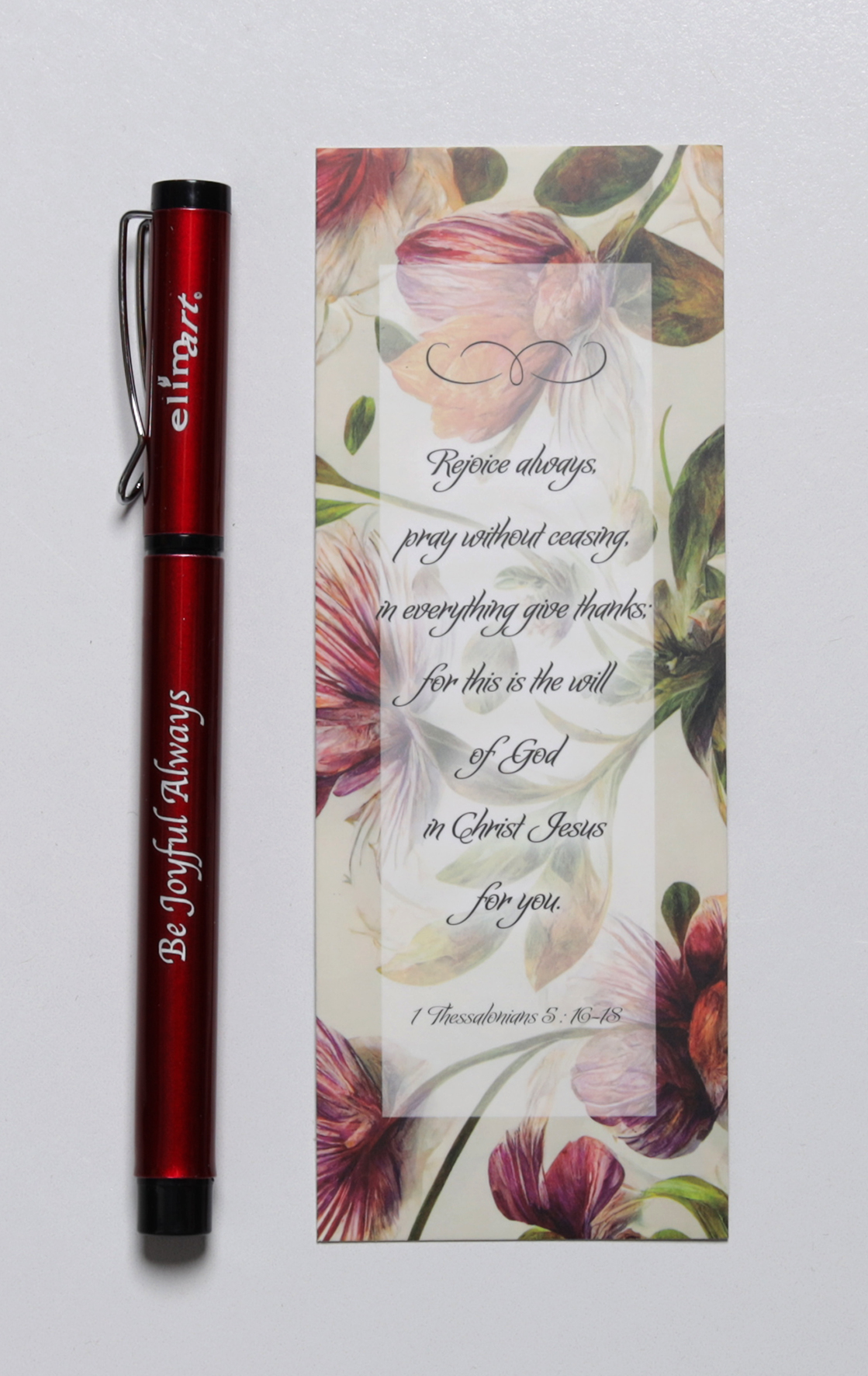 Gel Pen/Bookmark Set: Be Joyful Always, Floral (Metal Pen, Black Ink ...