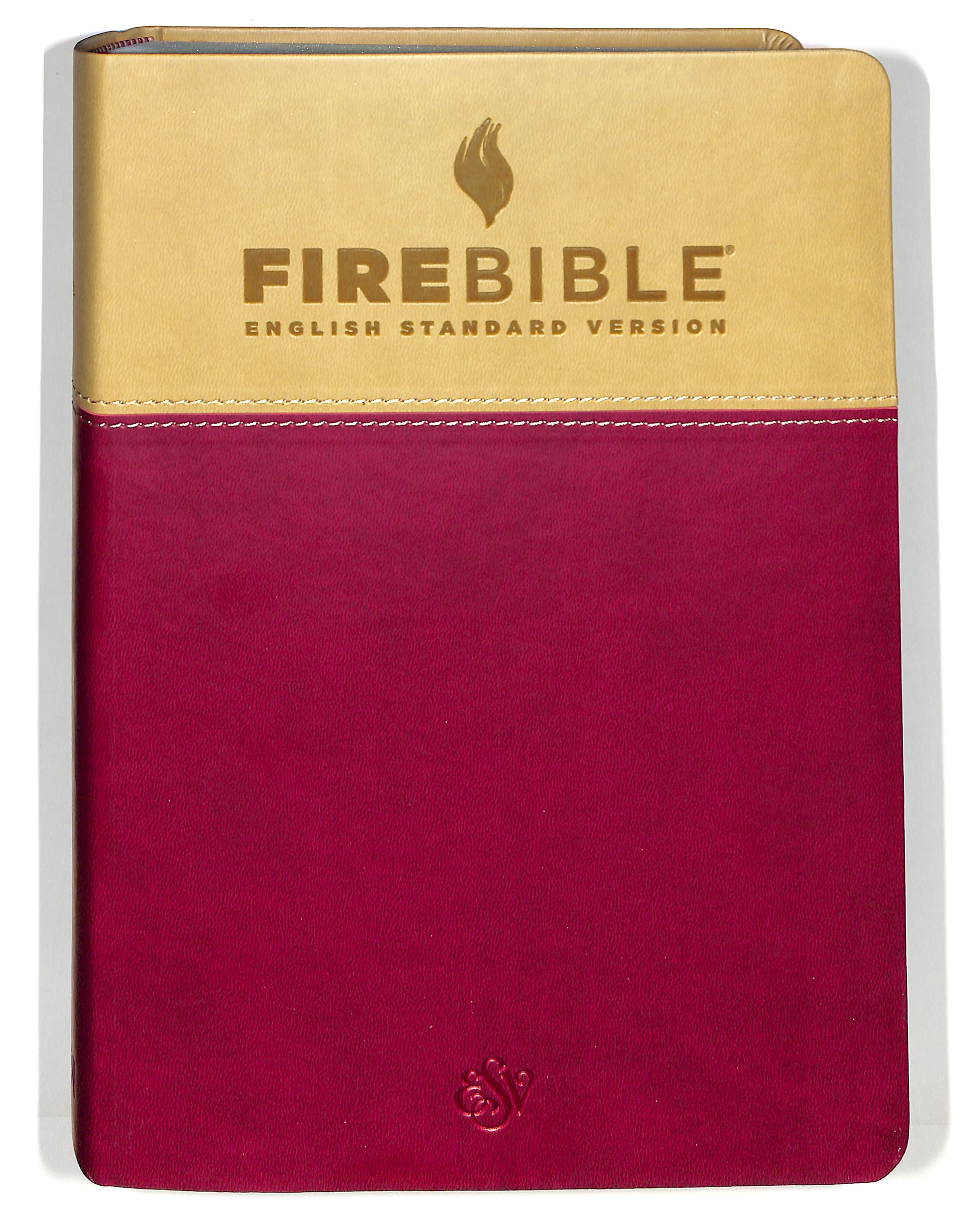 ESV Fire Study Bible Flexisoft Tan/Berry | Koorong