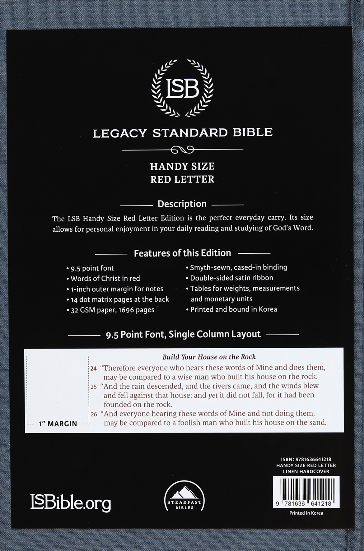 Lsb Legacy Standard Bible Handy Size Blue Grey Linen (Red Letter ...