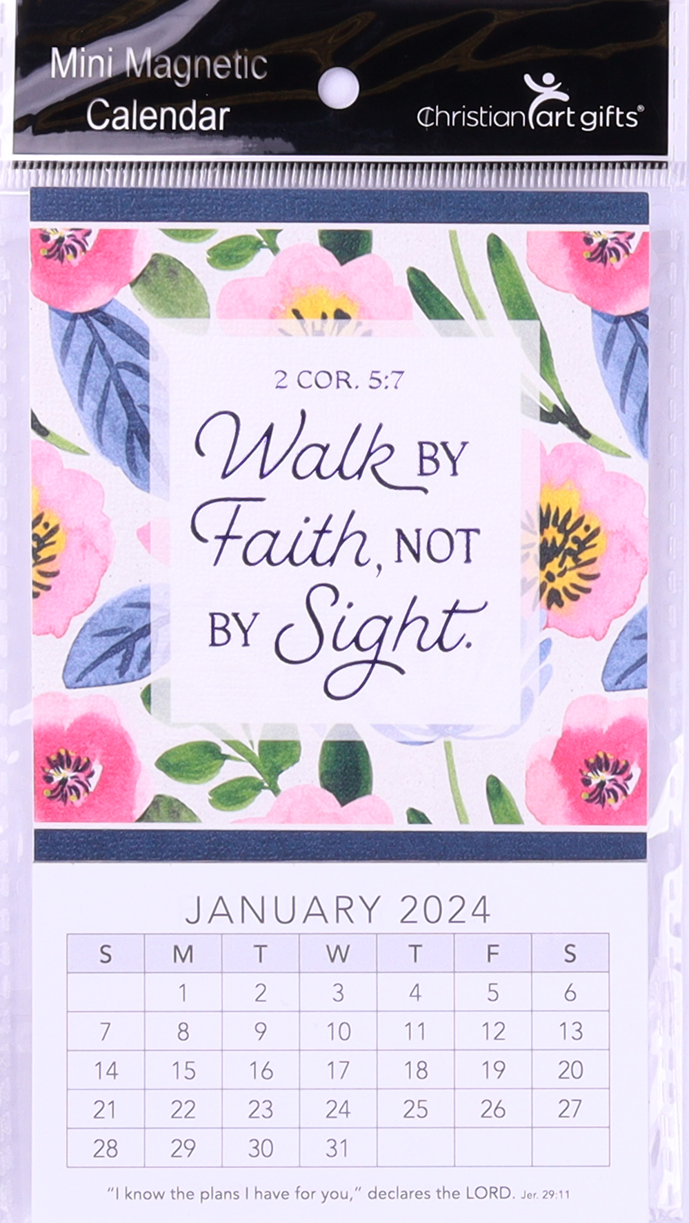 2024 Mini Magnetic Calendar: Walk By Faith, Pink/Purple Floral | Koorong
