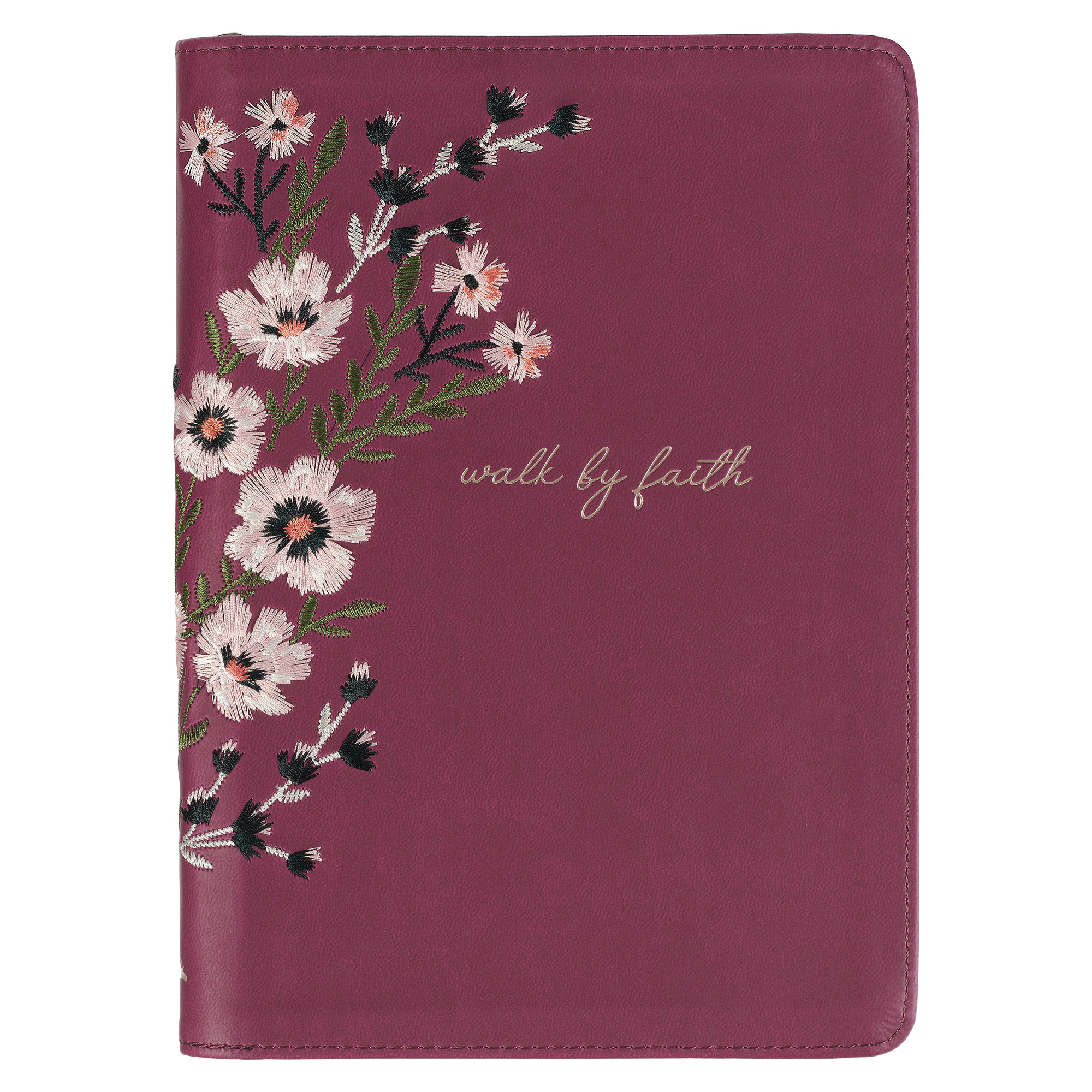 Embroidered Journal Zippered: Walk By Faith, Burgundy Floral | Koorong